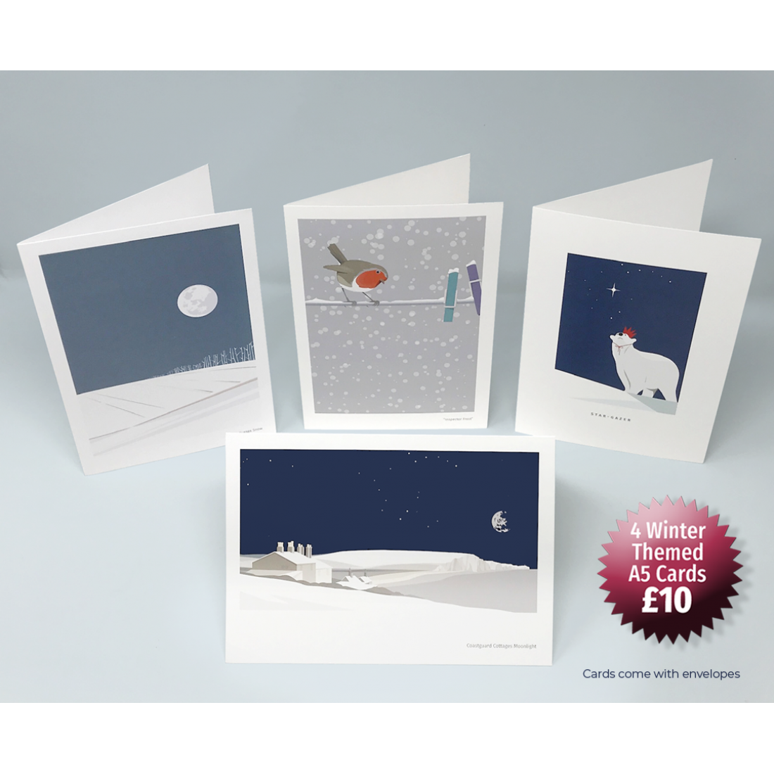 4 Winter Themed Greetings Cards