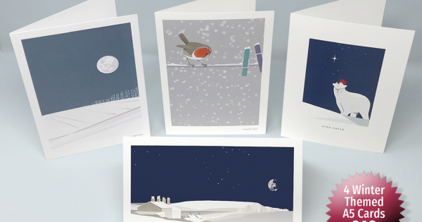 4 Winter Themed Greetings Cards